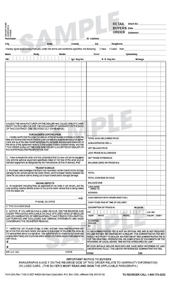 RETAIL BUYER ORD FORM W/Admin. Fee