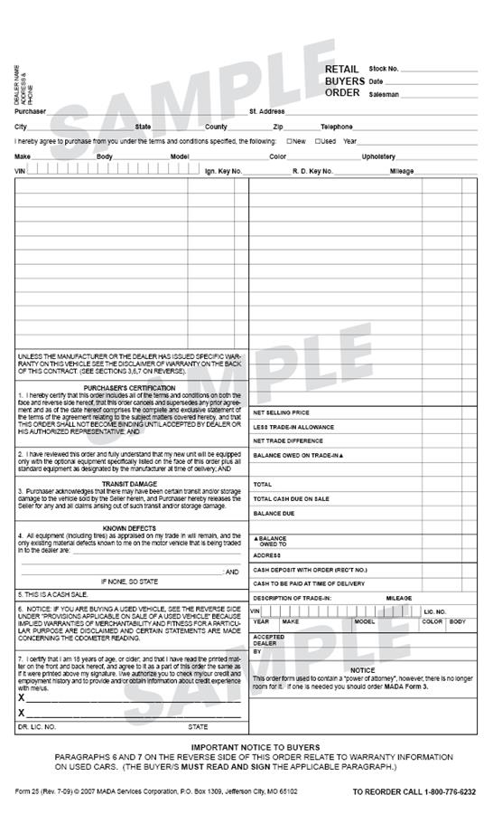 M25-TRIPLICATE - RETAIL BUYERS ORDER FORM