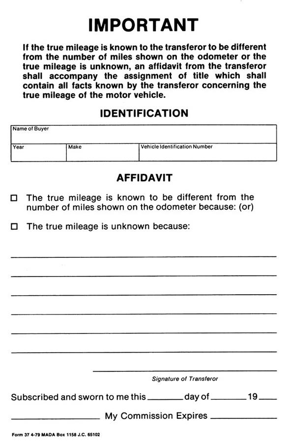 M37-NCR - ODOMETER AFFIDAVIT