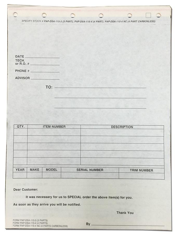 M-DSA-115-3 - SPEC PARTS BACK ORDER